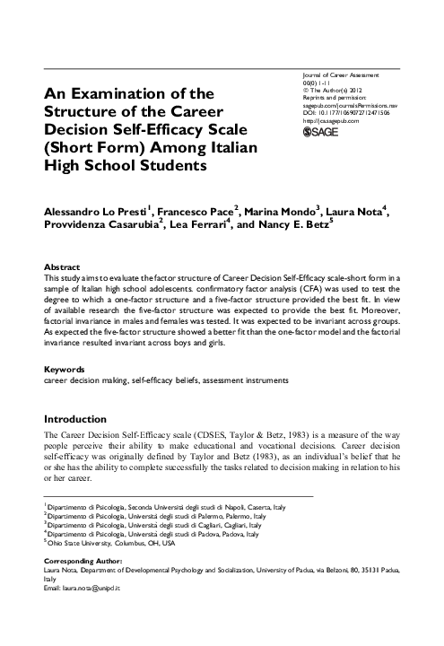 (PDF) An Examination of the Structure of the Career Decision Self-Efficacy Scale (Short Form ...
