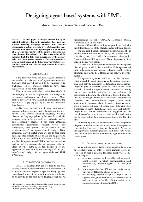 (PDF) Designing agent based systems with UML