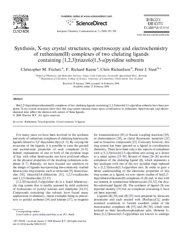 (PDF) Synthesis, X-ray crystal structures, spectroscopy and electrochemistry of ruthenium(II ...