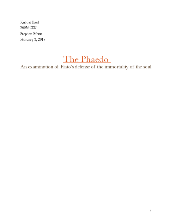 (PDF) Plato's Phaedo