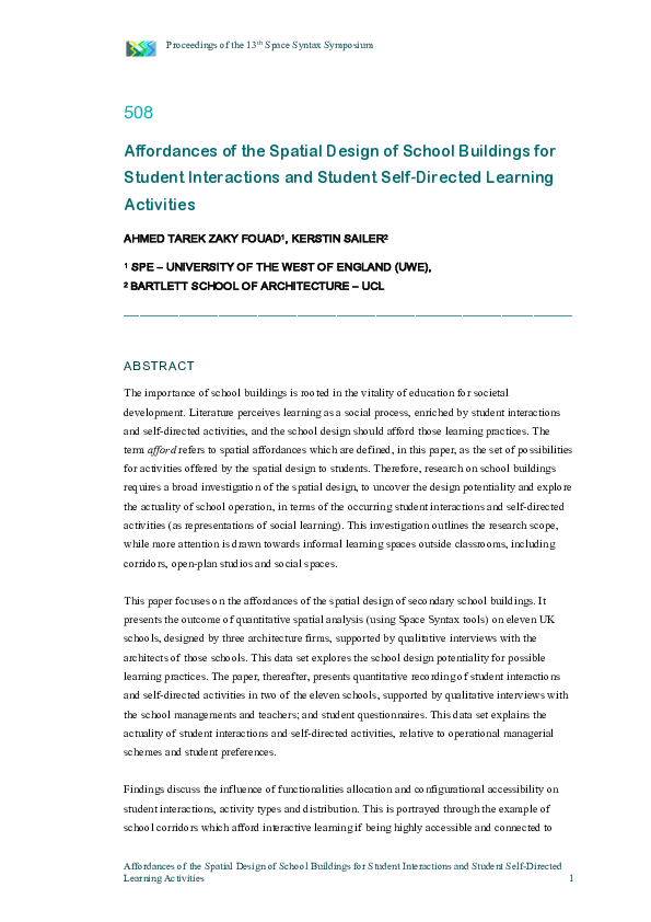 (PDF) Affordances of the Spatial Design of School Buildings for Student ...