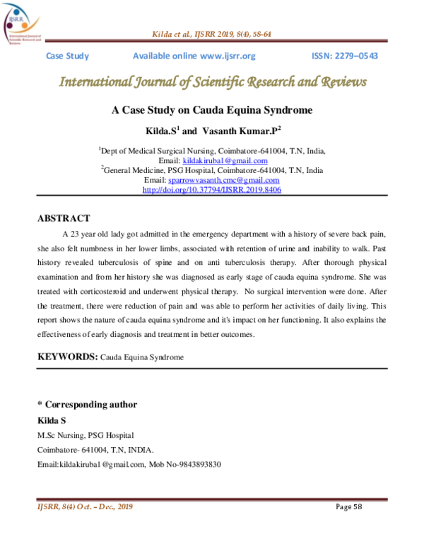 (PDF) A Case Study on Cauda Equina Syndrome