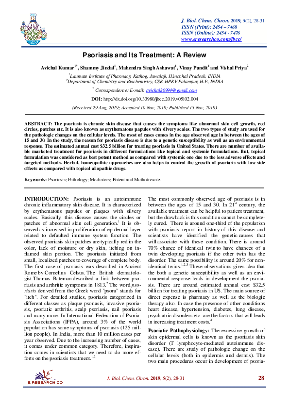 (PDF) Psoriasis and Its Treatment: A Review