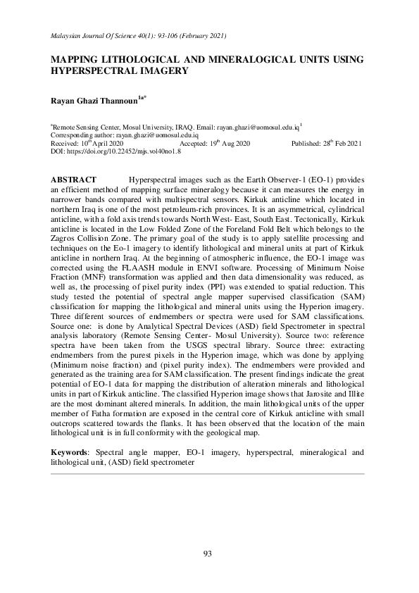 (PDF) Mapping Lithological and Mineralogical Units Using Hyperspectral ...