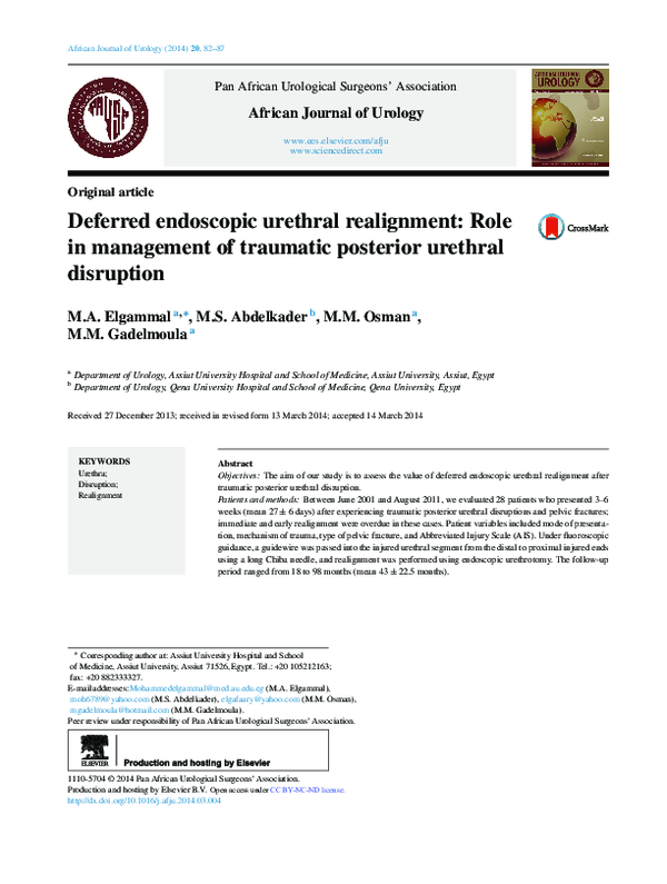 (PDF) Deferred endoscopic urethral realignment: Role in management of ...