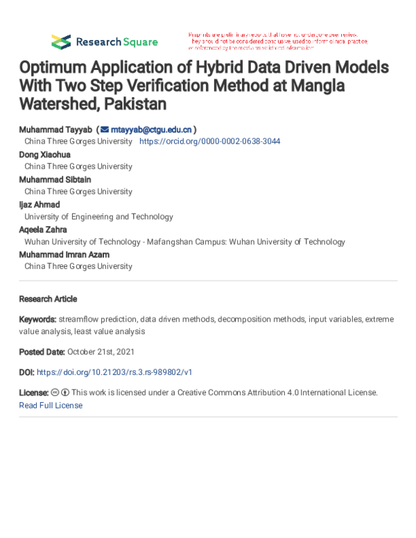 Pdf Optimum Application Of Hybrid Data Driven Models With Two Step Verification Method At