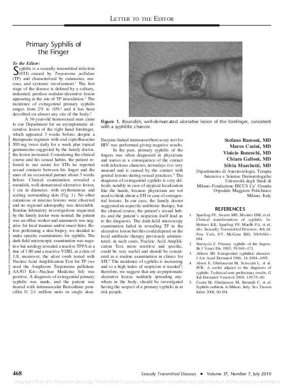 (PDF) Primary Syphilis of the Finger | Vinicio Boneschi - Academia.edu