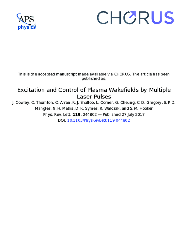 (PDF) Excitation and Control of Plasma Wakefields by Multiple Laser Pulses
