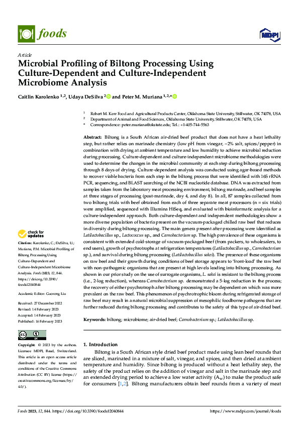 (PDF) Microbial Profiling of Biltong Processing Using Culture-Dependent ...
