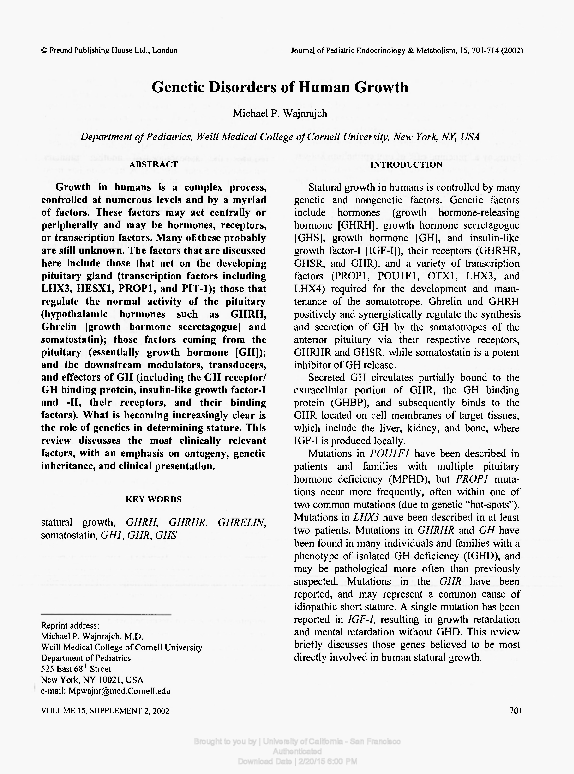 (PDF) Genetic Disorders of Human Growth