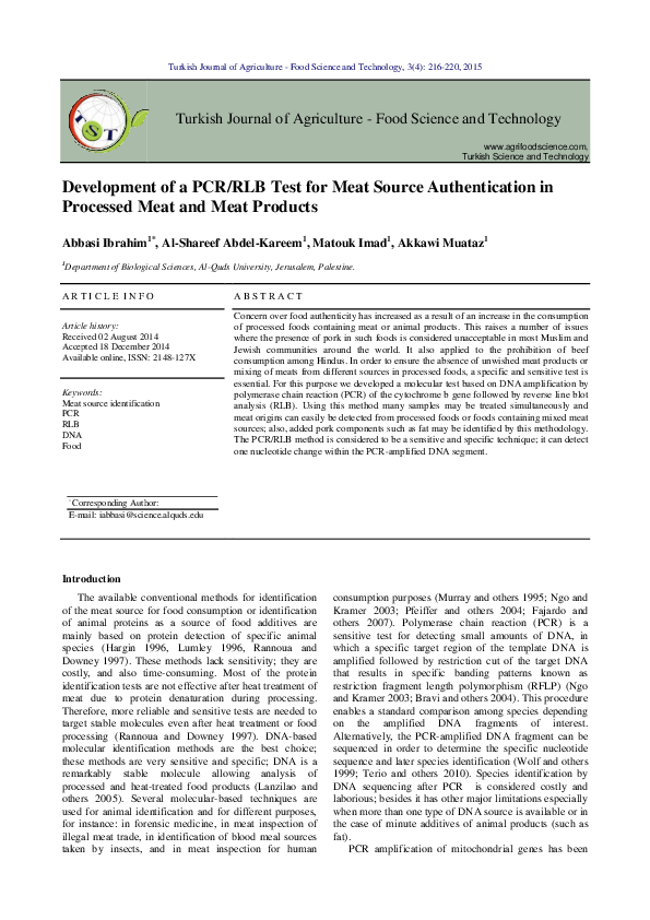 (PDF) Development of a PCR/RLB Test for Meat Source Authentication in ...