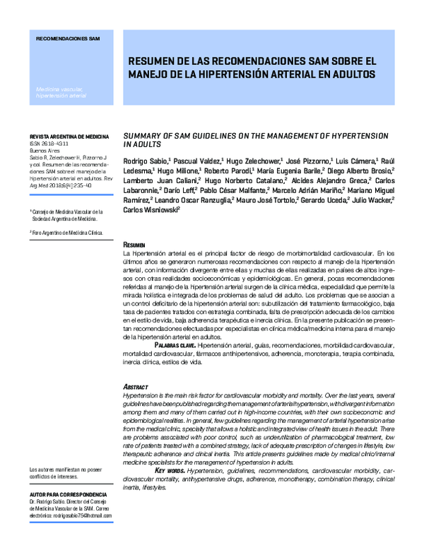 (PDF) Resumen De Las Recomendaciones Sam Sobre El Manejo De La ...
