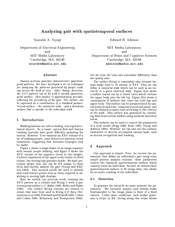 (PDF) Analyzing gait with spatiotemporal surfaces