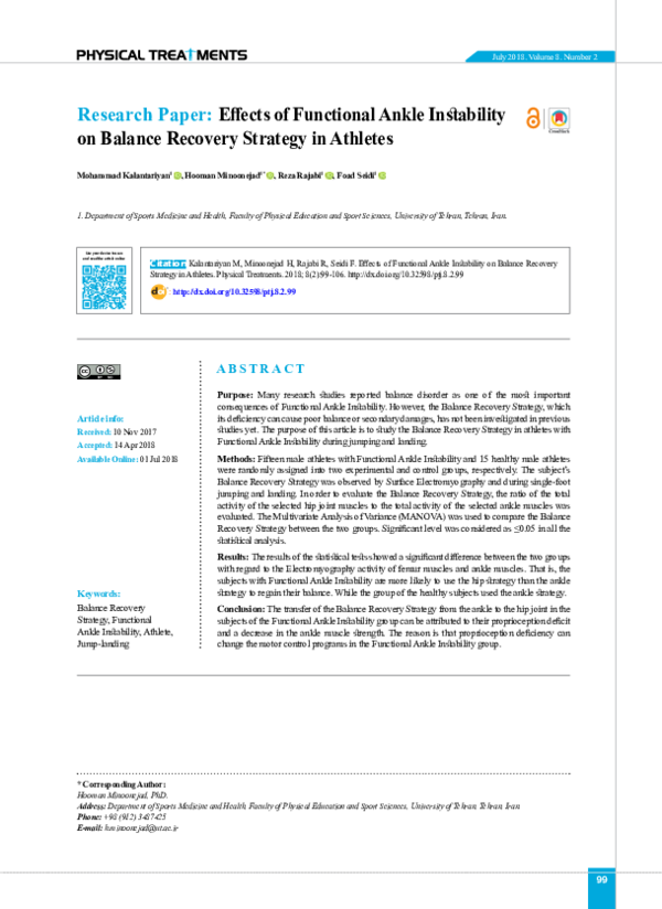 (PDF) Effects of Functional Ankle Instability on Balance Recovery ...
