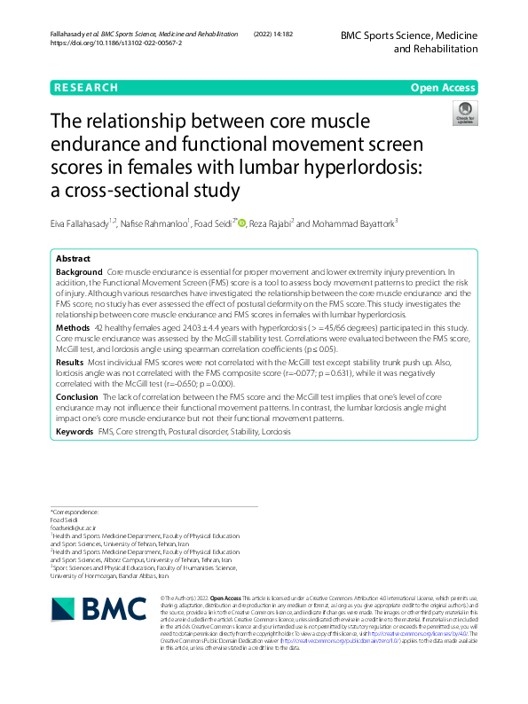 (PDF) The relationship between core muscle endurance and functional ...