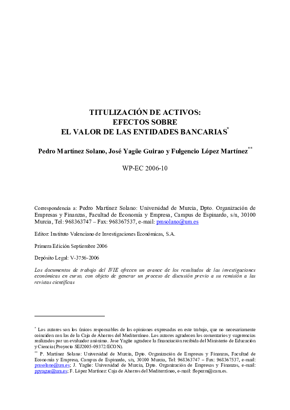 (PDF) Titulizaci n De Activos: Efectos Sobre El Valor De Las Entidades Bancarias