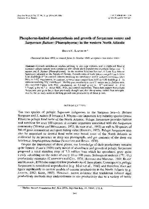 (PDF) Phosphorus-limited photosynthesis and growth of Sargassum natans ...