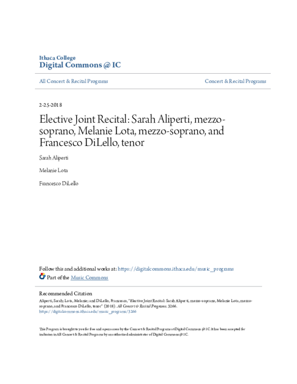 (PDF) Elective Joint Recital: Sarah Aliperti, mezzo-soprano, Melanie ...
