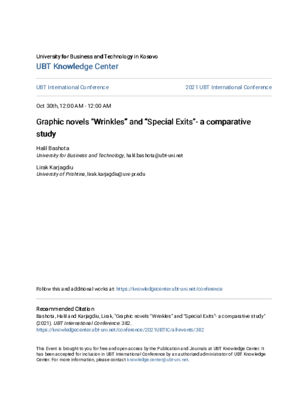 (PDF) Graphic novels "Wrinkles" and "Special Exits"-a comparative study