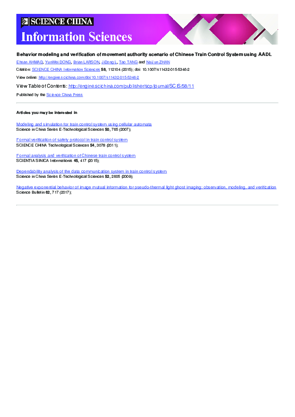 (PDF) Behavior modeling and verification of movement authority scenario ...