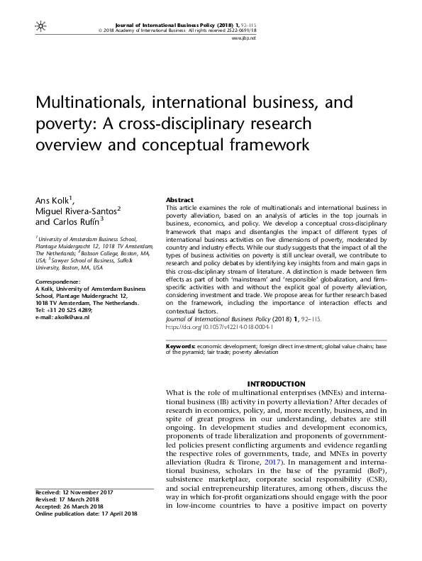 (PDF) Multinationals, international business, and poverty: A cross ...