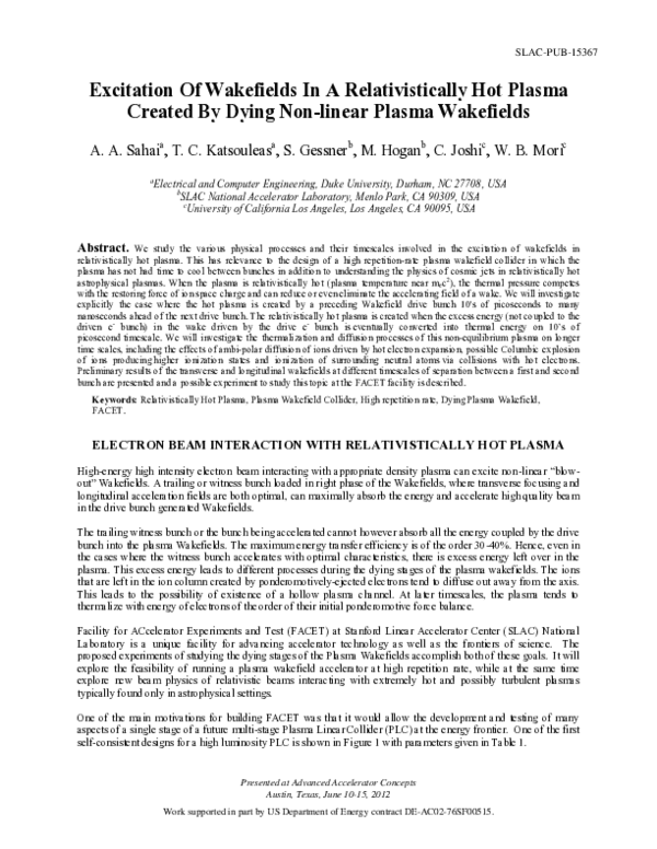 (PDF) Excitation of wakefields in a relativistically hot plasma created by dying non-linear ...