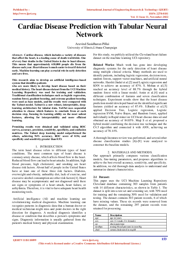 (PDF) Cardiac Disease Prediction with Tabular Neural Network