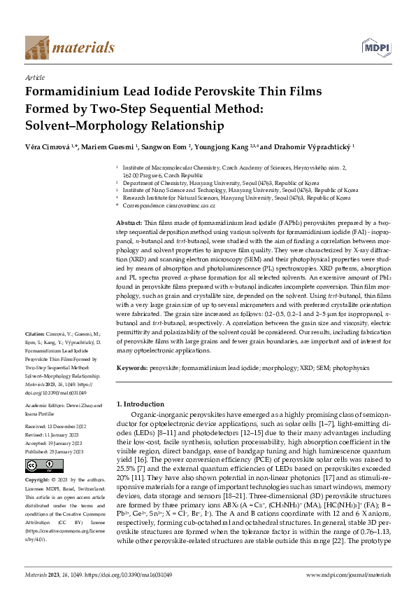 Pdf Formamidinium Lead Iodide Perovskite Thin Films Formed By Two Step Sequential Method 
