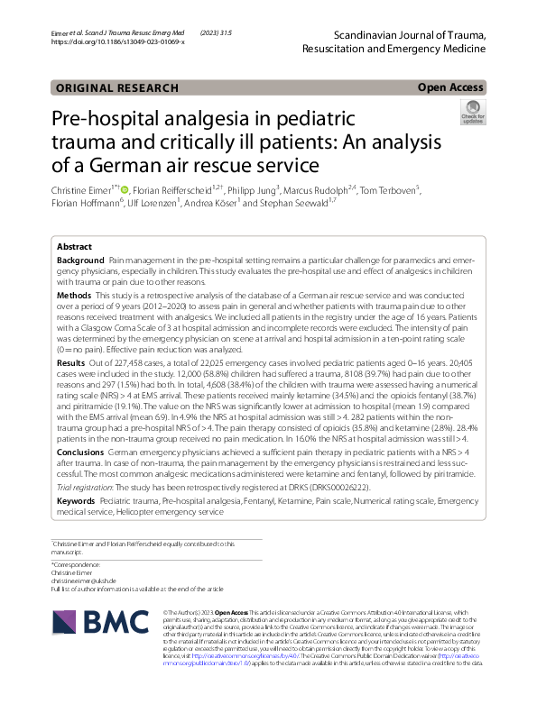 (PDF) Prehospital analgesia in pediatric trauma and critically ill ...