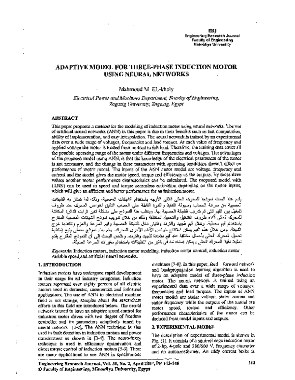 Pdf Adaptive Model For Three Phase Induction Motor Using Neural Network