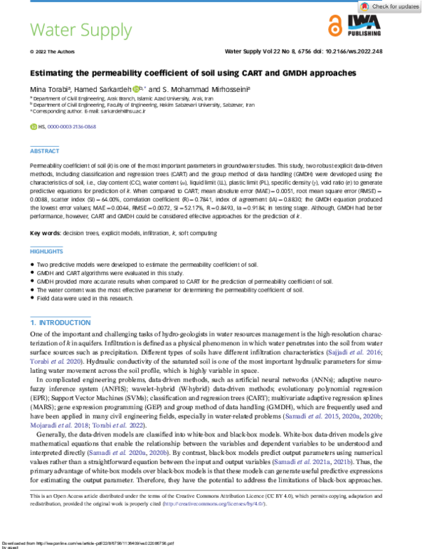 (PDF) Estimating the permeability coefficient of soil using CART and GMDH approaches