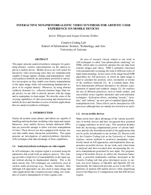 (PDF) Non-Photorealistic Video Synthesis for Artistic User Experience ...