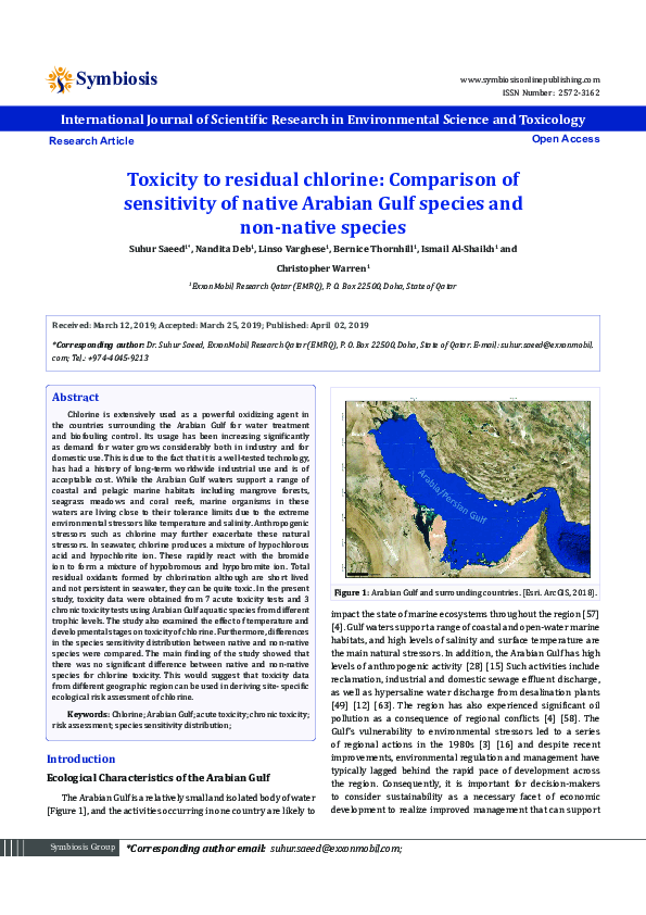 (PDF) Toxicity to residual chlorine: Comparison of sensitivity of ...