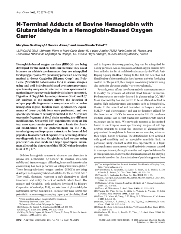 (PDF) N-Terminal Adducts of Bovine Hemoglobin with Glutaraldehyde in a ...