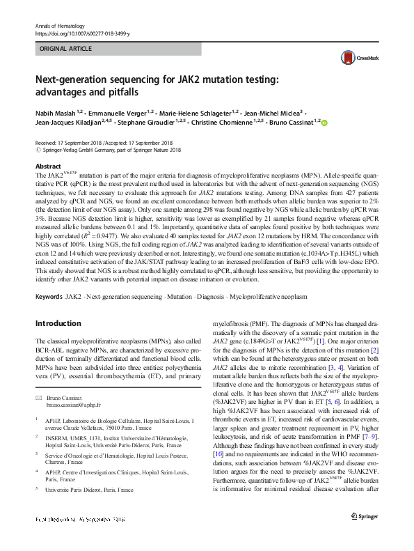 (PDF) Next-generation sequencing for JAK2 mutation testing: advantages ...