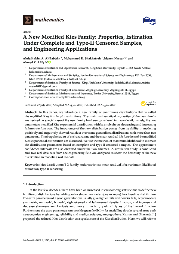 (PDF) A New Modified Kies Family: Properties, Estimation Under Complete and Type-II Censored ...