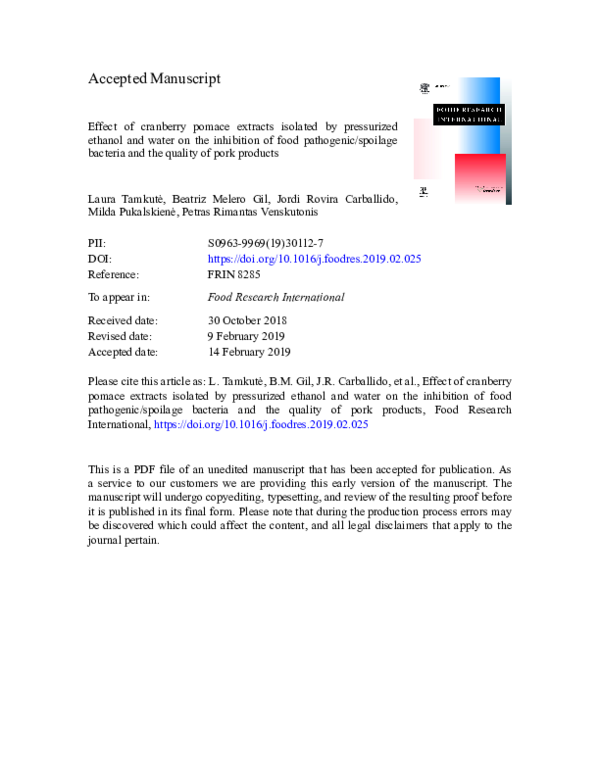 (PDF) Effect of cranberry pomace extracts isolated by pressurized ...