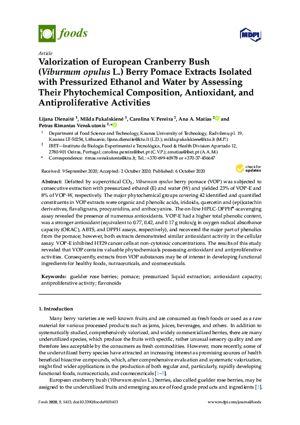 (PDF) Valorization of European Cranberry Bush (Viburnum opulus L ...