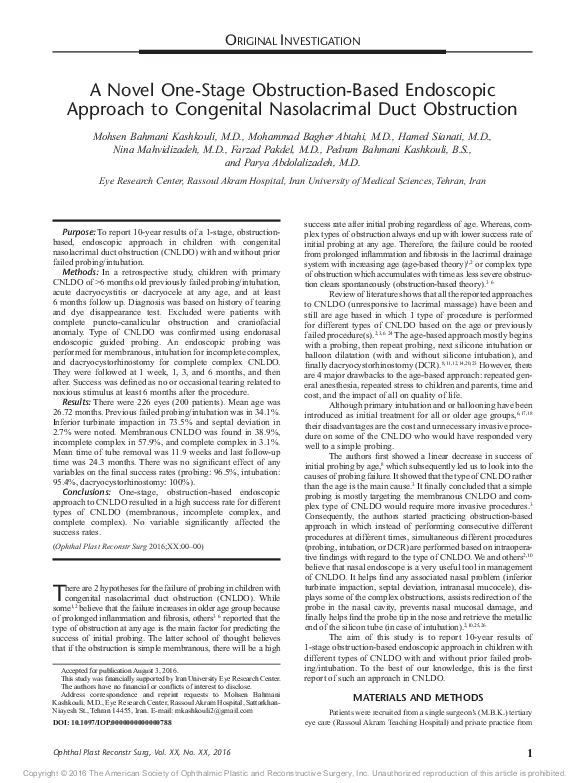 (PDF) A Novel One-Stage Obstruction-Based Endoscopic Approach to ...