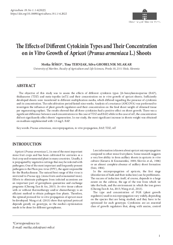 (PDF) The Effects of Different Cytokinin Types and Their Concentration on in Vitro Growth of ...