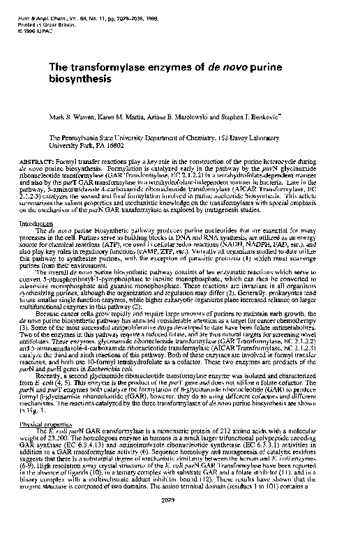 (PDF) The transformylase enzymes of de novo purine biosynthesis