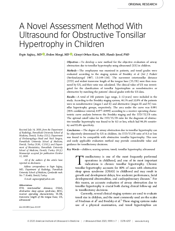 (PDF) A Novel Assessment Method With Ultrasound for Obstructive ...