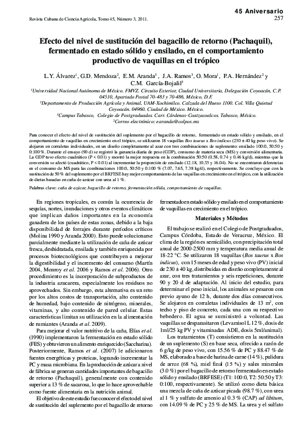 (PDF) Efecto del nivel de sustitución del bagacillo de retorno ...