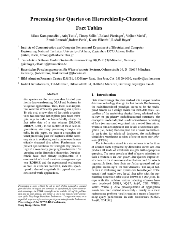 Pdf Processing Star Queries On Hierarchically Clustered Fact Tables Volker Markl