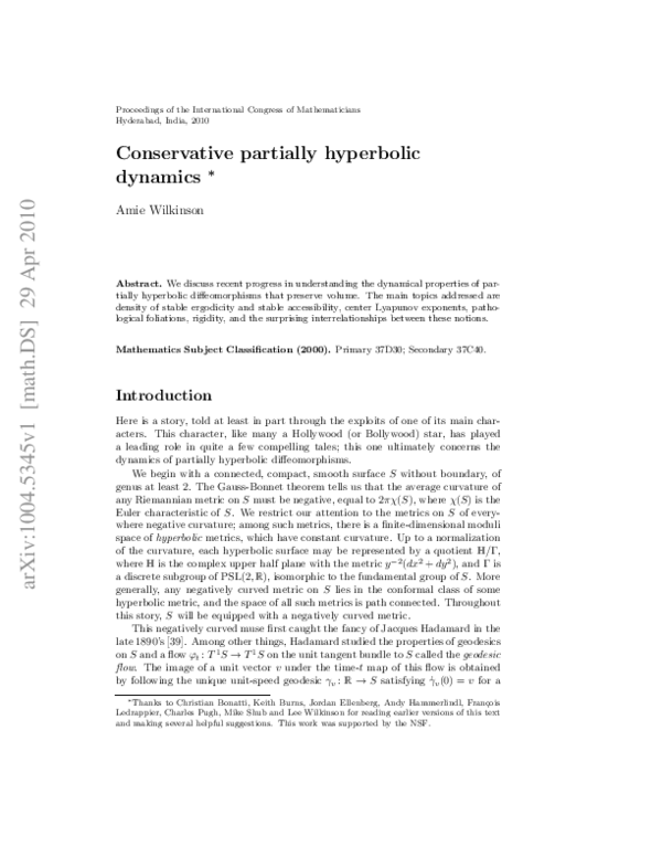 (PDF) Conservative Partially Hyperbolic Dynamics