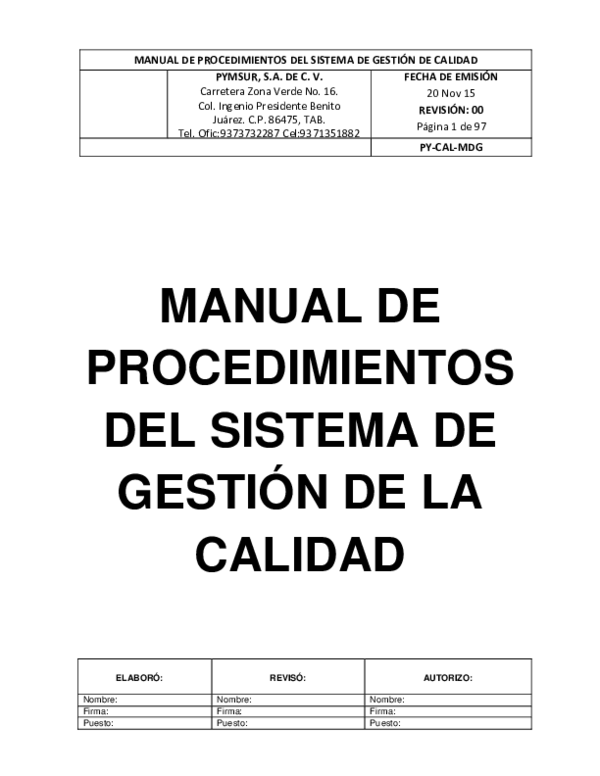 (PDF) MANUAL DE PROCEDIMIENTO DEL SGC