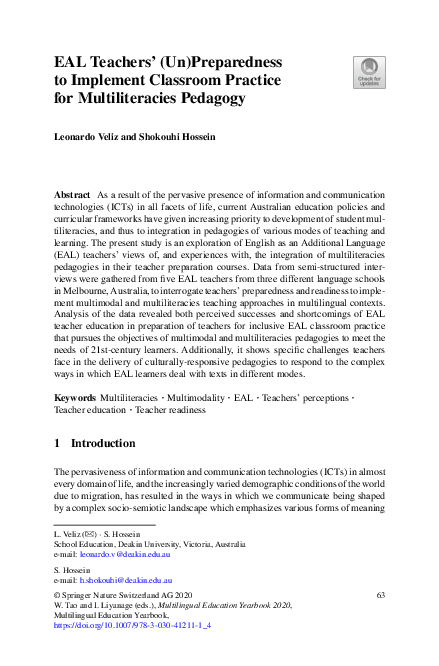 (PDF) EAL Teachers’ (Un)Preparedness to Implement Classroom Practice ...