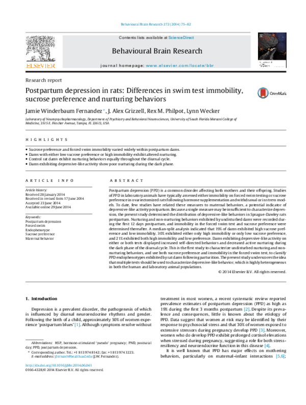 (PDF) Postpartum depression in rats: Differences in swim test ...