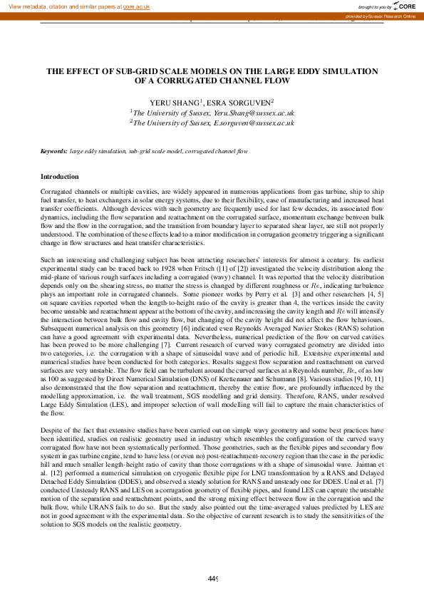 (PDF) The effect of sub-grid scale models on the Large Eddy Simulation of a corrugated channel flow