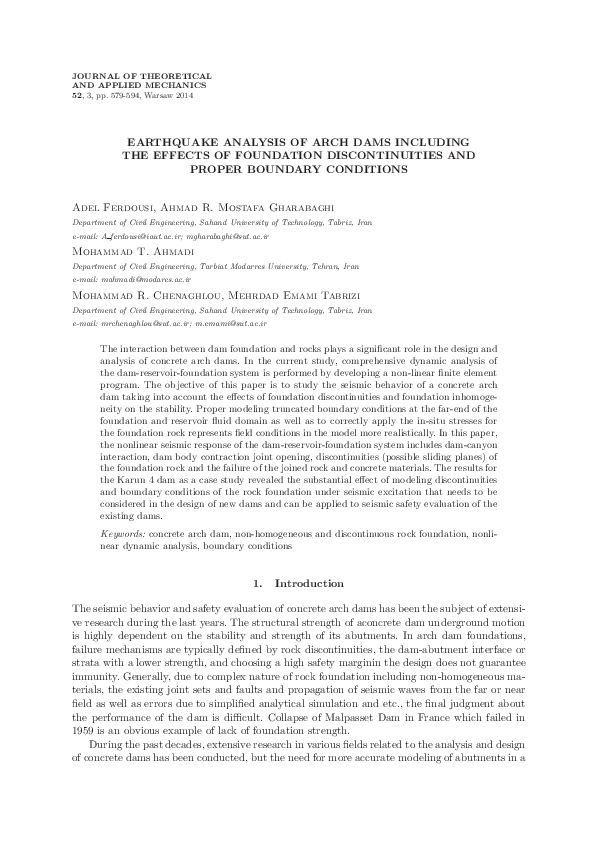 (PDF) Earthquake analysis of arch dams including the effects of ...